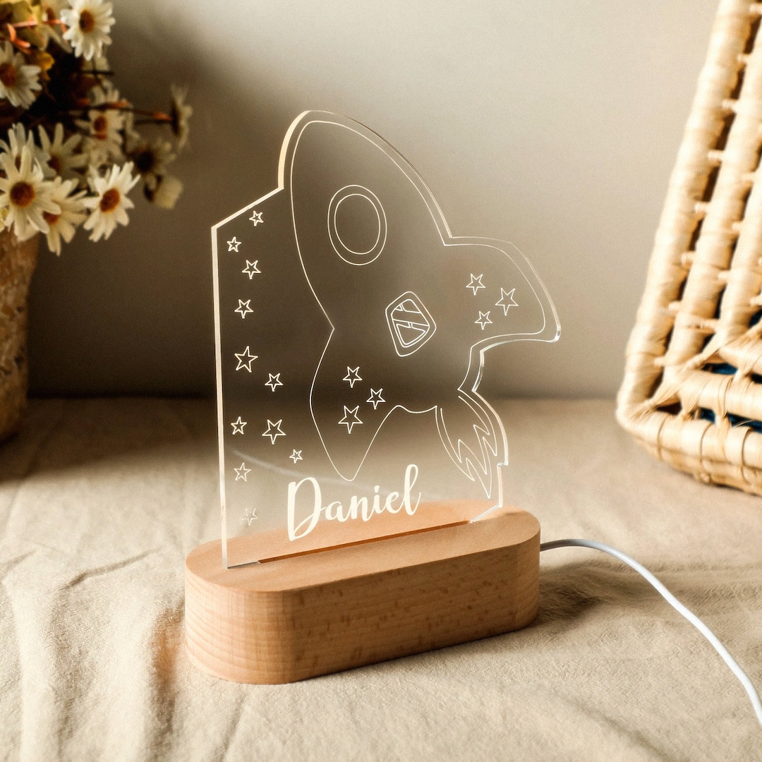 Custom Baby Night Light Personalized Rocket Nightlight With Name Child ...