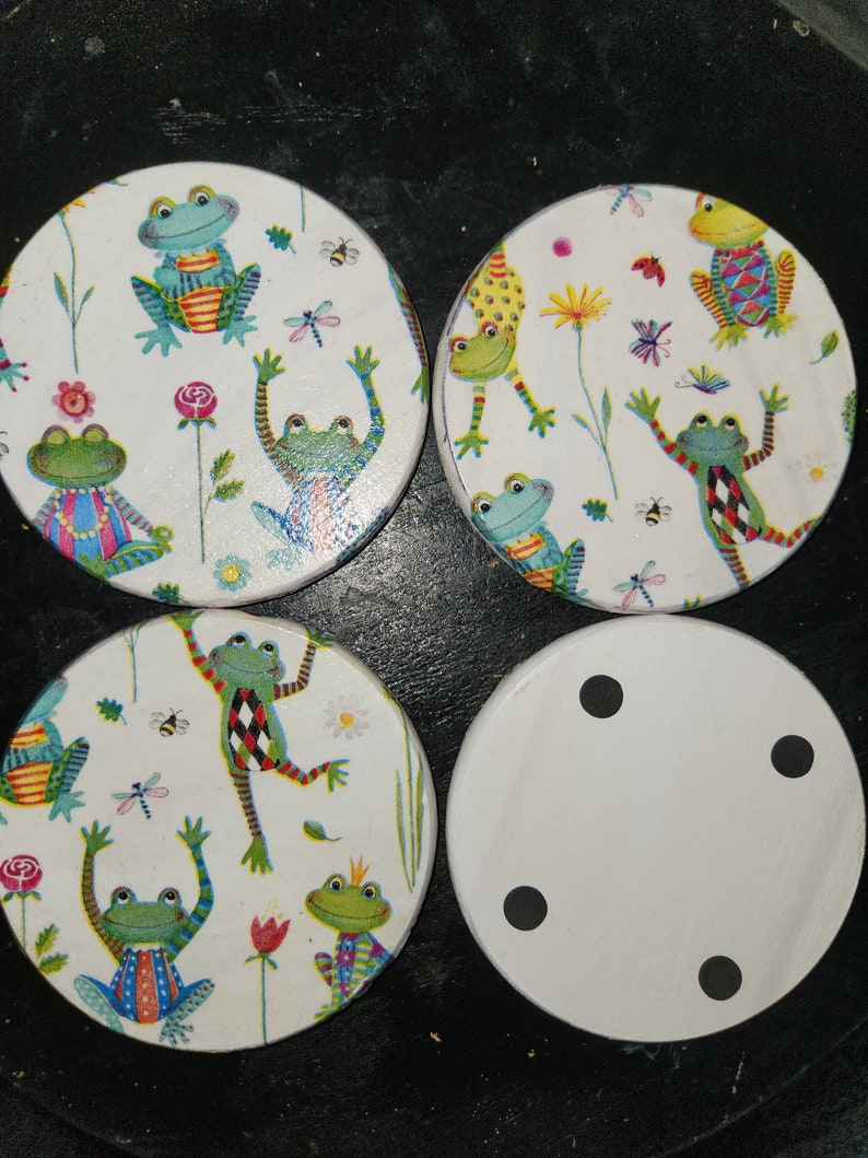 Set of 4 Wood Coasters, Frog Decoupaged Coasters - Etsy