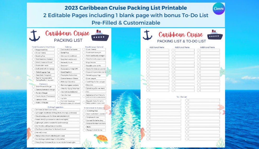 Ultimate Caribbean Cruise Packing List - 2 Page Printable With Packing ...