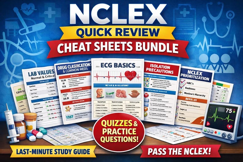 NCLEX Review Cheat Sheets Bundle | Nursing Study Guide (PDF Download ...