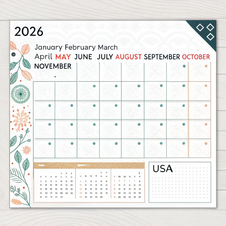 2026 Digital Calendar - Clean Layout With Holidays - Etsy UK
