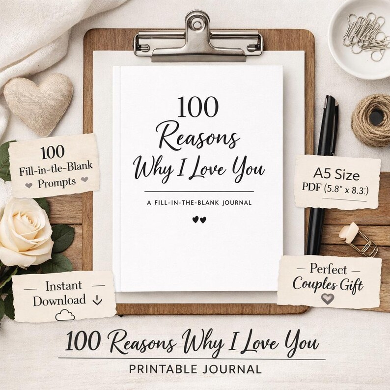 100 Reasons Why I Love You Journal – Fill-in-the-blank Prompts ...