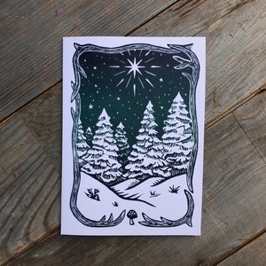 Linocut Print Winter Night Christmas Card Holiday Card Original Hand ...