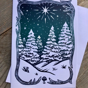 Linocut Print Winter Night Christmas Card Holiday Card Original Hand ...