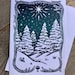 Original Linocut Print Solstice Card- Winter Night W/ Conifers- 5" X 7 ...
