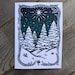Original Linocut Print Solstice Card- Winter Night W/ Conifers- 5" X 7 ...