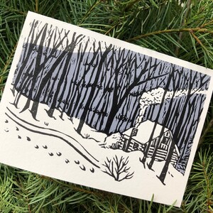 Original Linocut Print Card- Cabin in the Woods- 5" X 7", White 110 Lb ...