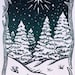 Original Linocut Print Solstice Card- Winter Night W/ Conifers- 5" X 7 ...