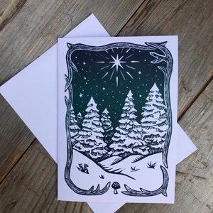 Linocut Print Winter Night Christmas Card Holiday Card Original Hand ...