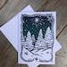 Original Linocut Print Solstice Card- Winter Night W/ Conifers- 5" X 7 ...