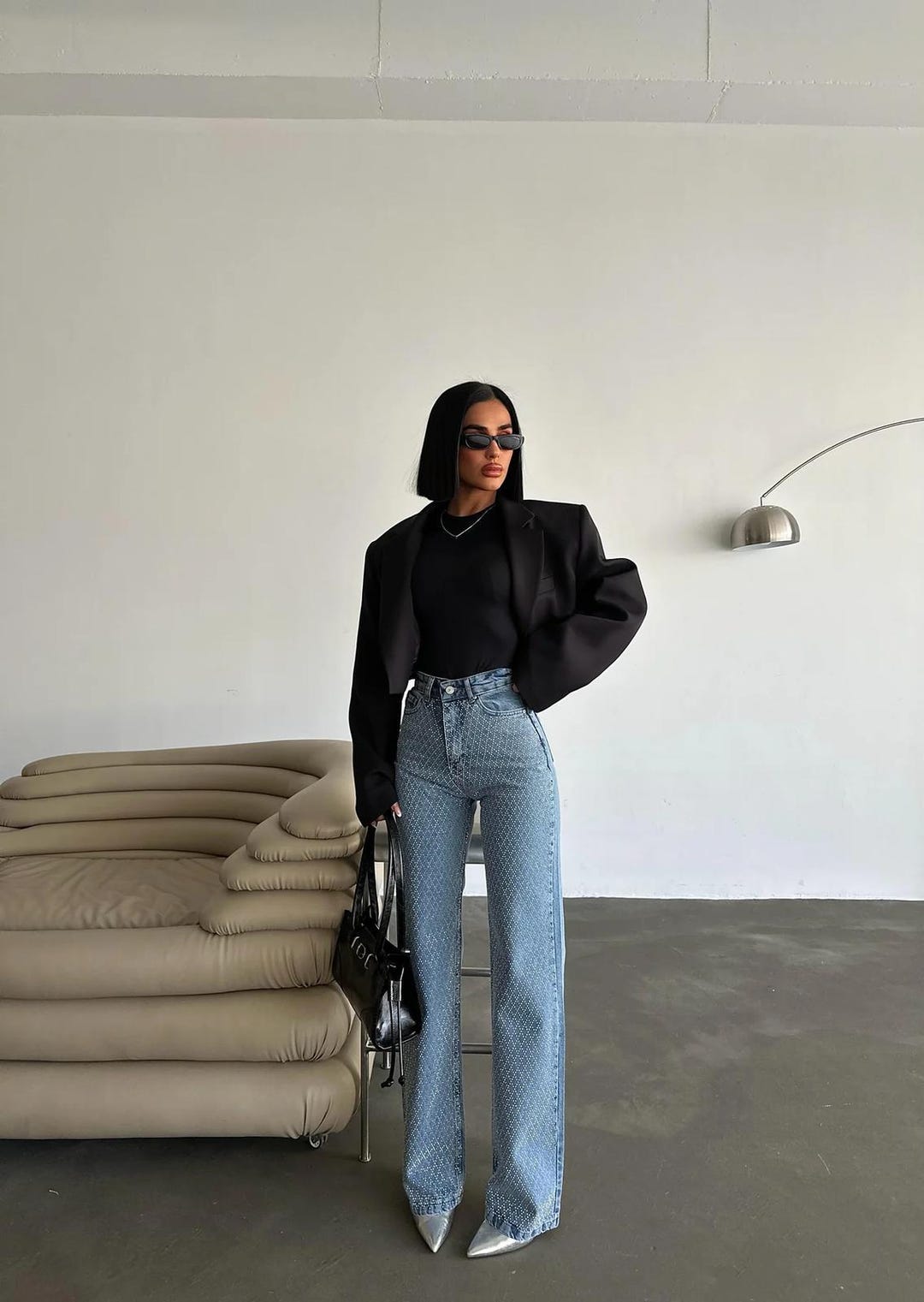 Handmade Rhinestone High Waist Palazzo Jeans - Elegant Turkish Denim - Etsy