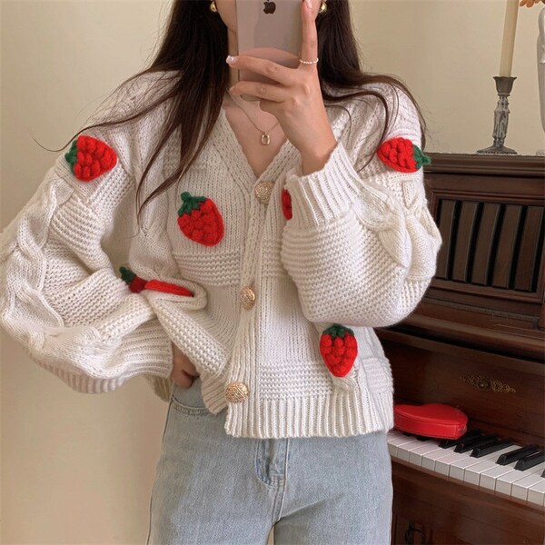 Strawberry Cardigan - Etsy