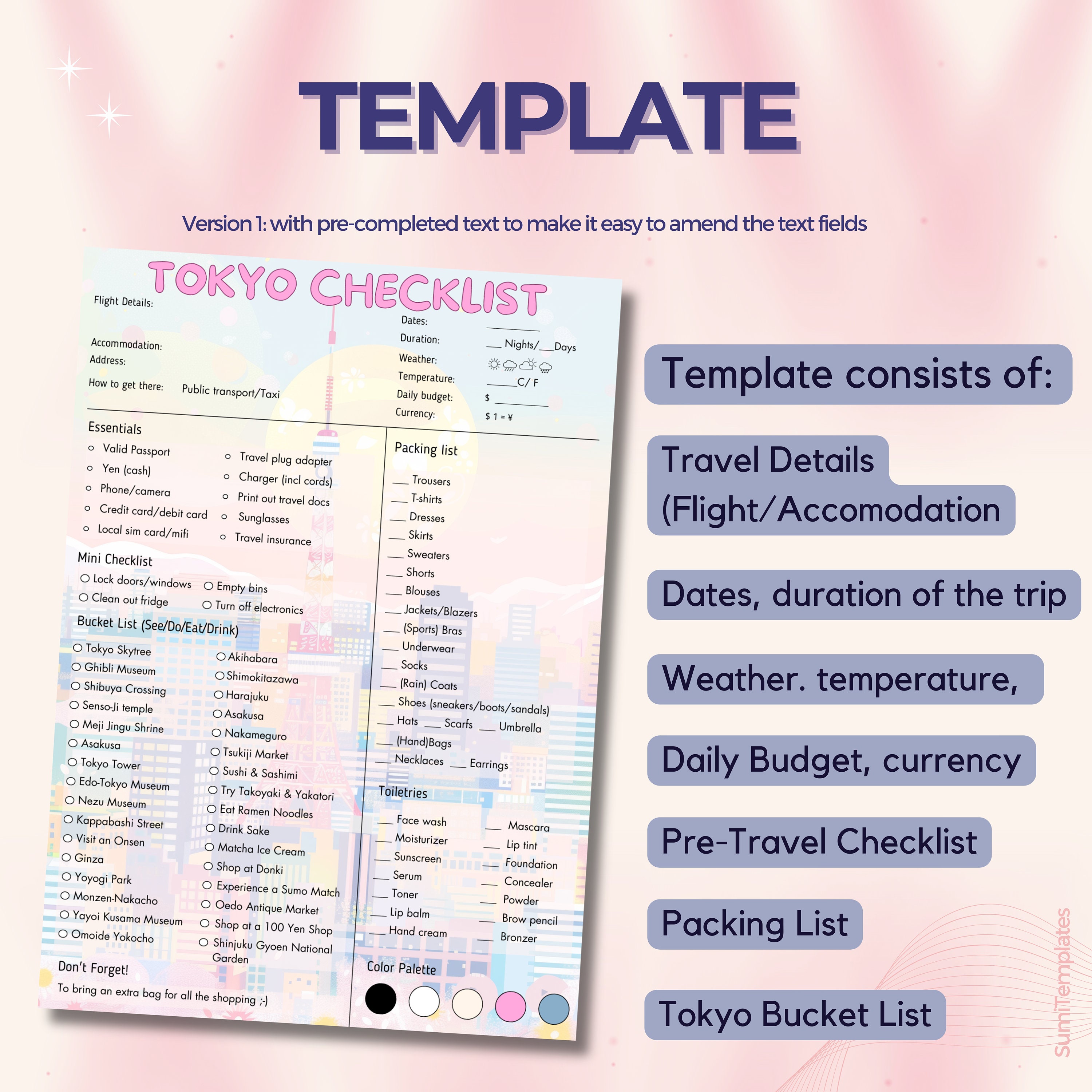 Tokyo Checklist Canva Template - Japan Minimalist Travel Planner and ...