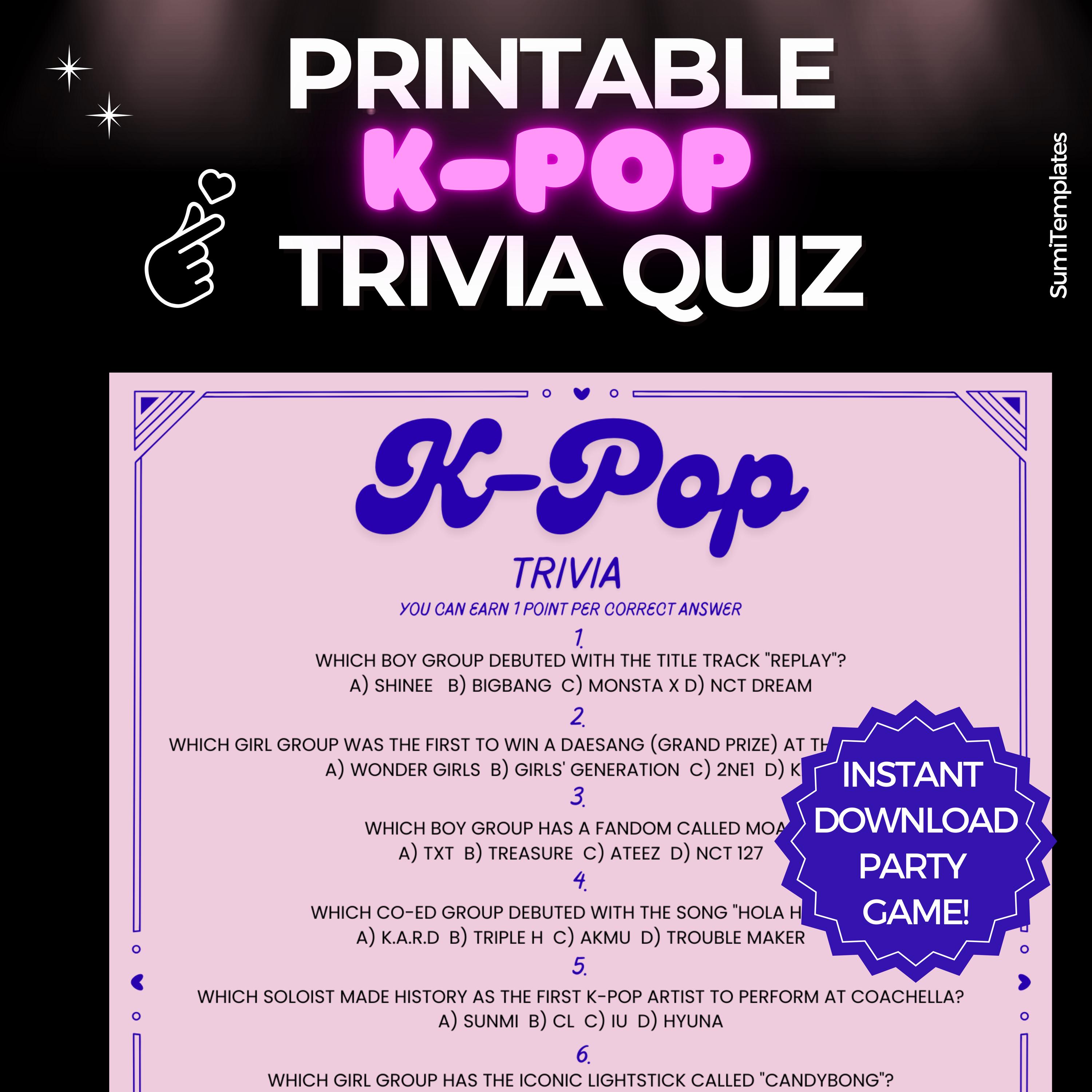 Printable K-pop Trivia Quiz, K-pop Game Night, Korean Pop Quiz ...