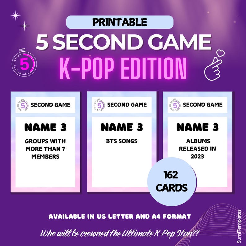 K-pop 5 Second Game, Printable Party Game, K-pop Fan Game, Kpop Trivia ...