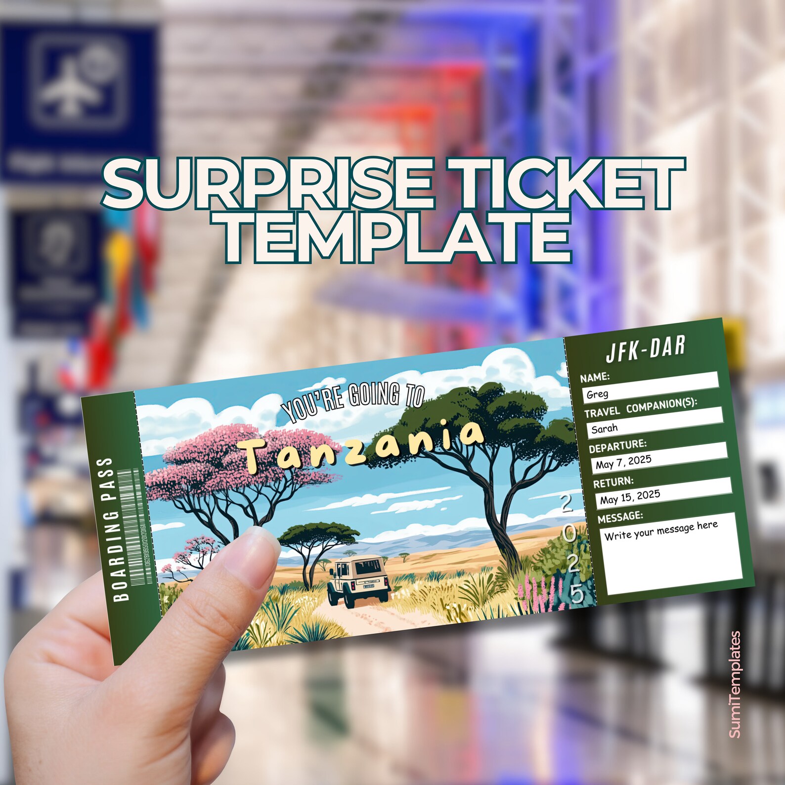 Tanzania Boarding Pass, Custom Flight Ticket, Editable Canva Template ...