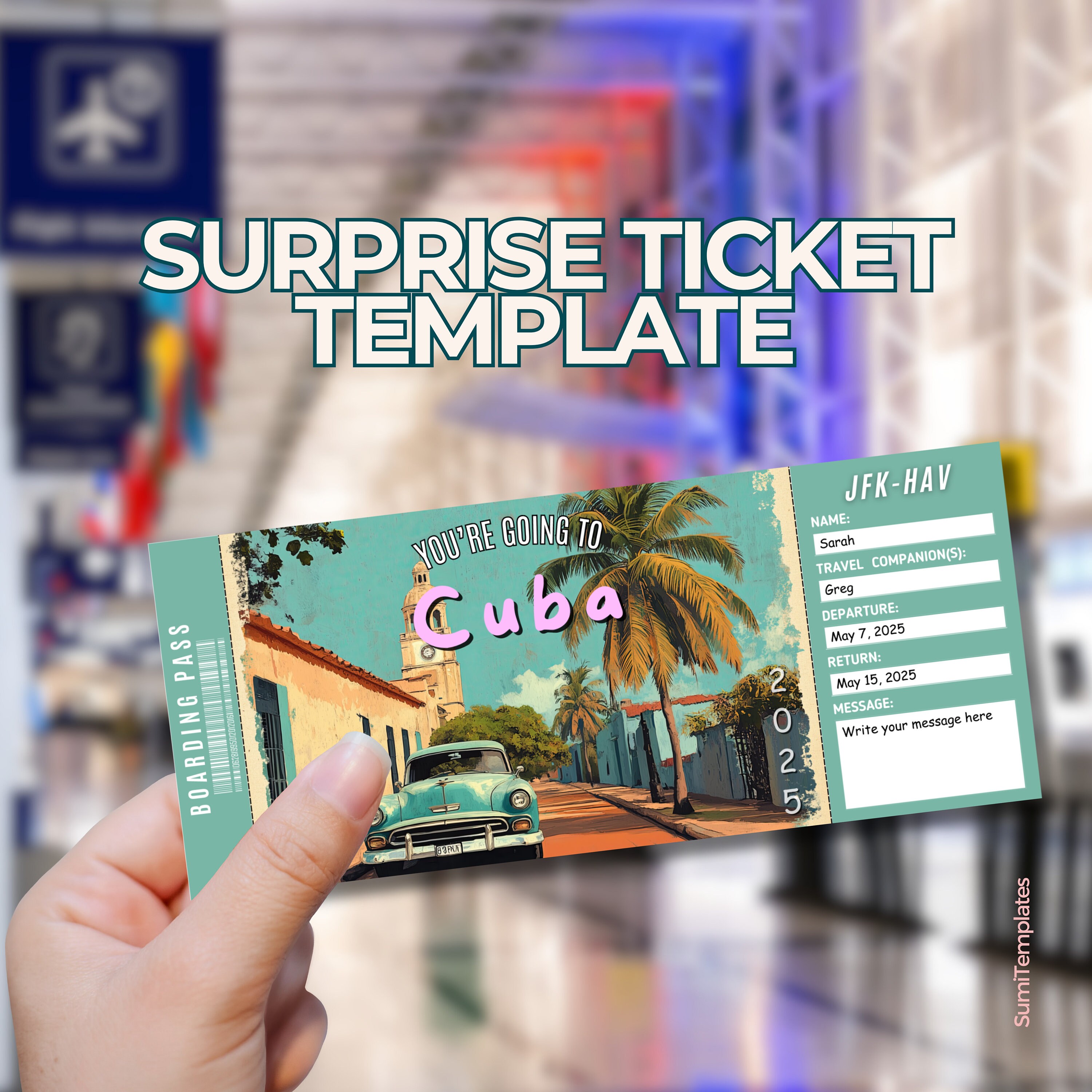 Editable Cuba Boarding Pass, Surprise Ticket, Custom Fight Ticket ...