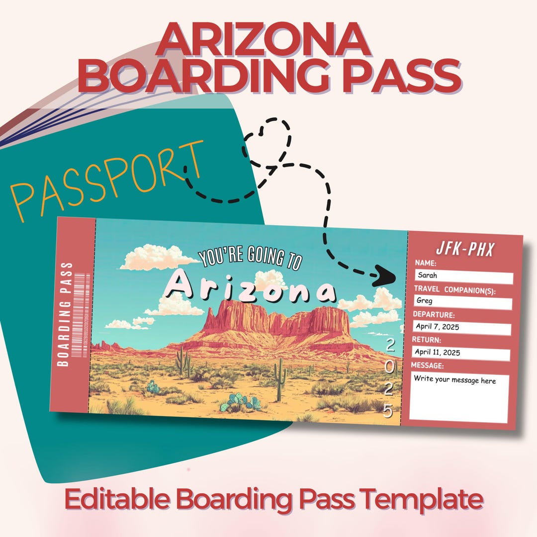 Editable Arizona Boarding Pass, Surprise Ticket, Custom Ticket Template ...