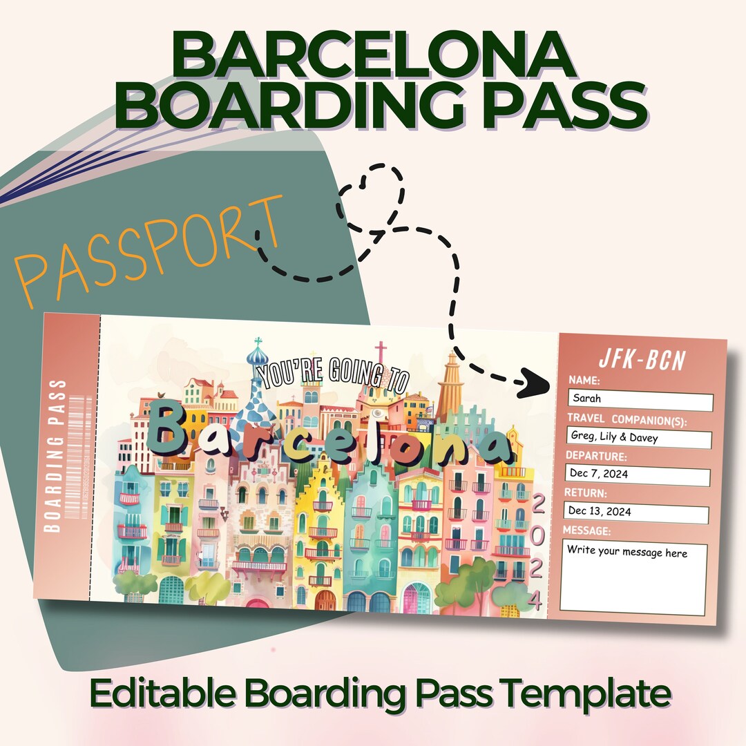 Barcelona Boarding Pass, Custom Flight Ticket, Editable Canva Template ...