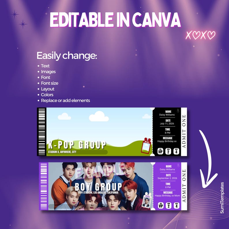 K-pop Concert Ticket Editable Template, Custom Concert Ticket ...