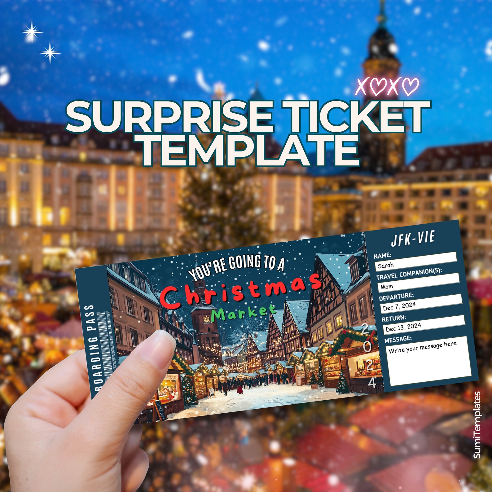 Christmas Market by Night Boarding Pass, Germany, Custom Flight Ticket ...