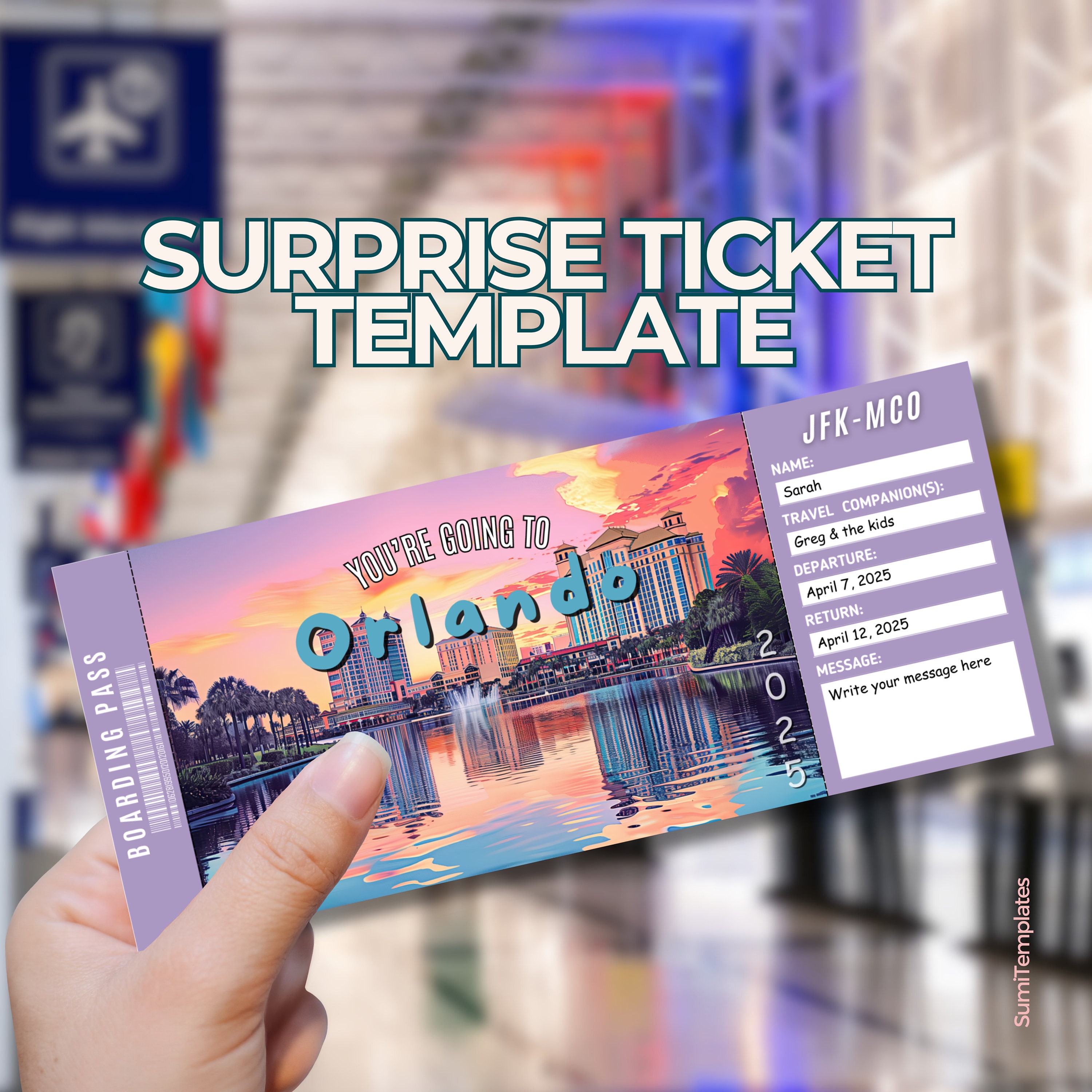 Editable Orlando Boarding Pass, Surprise Ticket, Custom Ticket Template ...