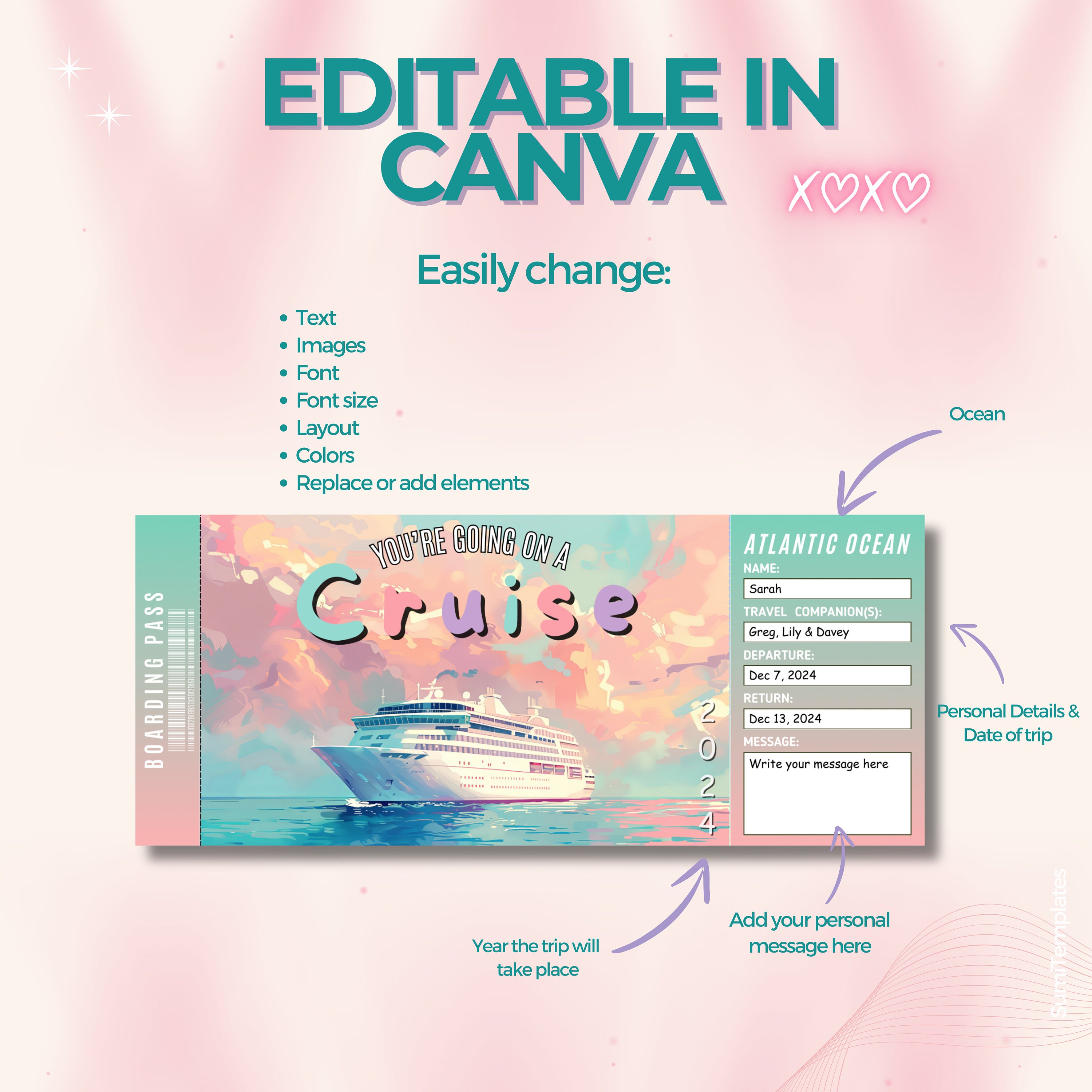 Cruise Boarding Pass, Custom Cruise Ticket, Editable Canva Template ...
