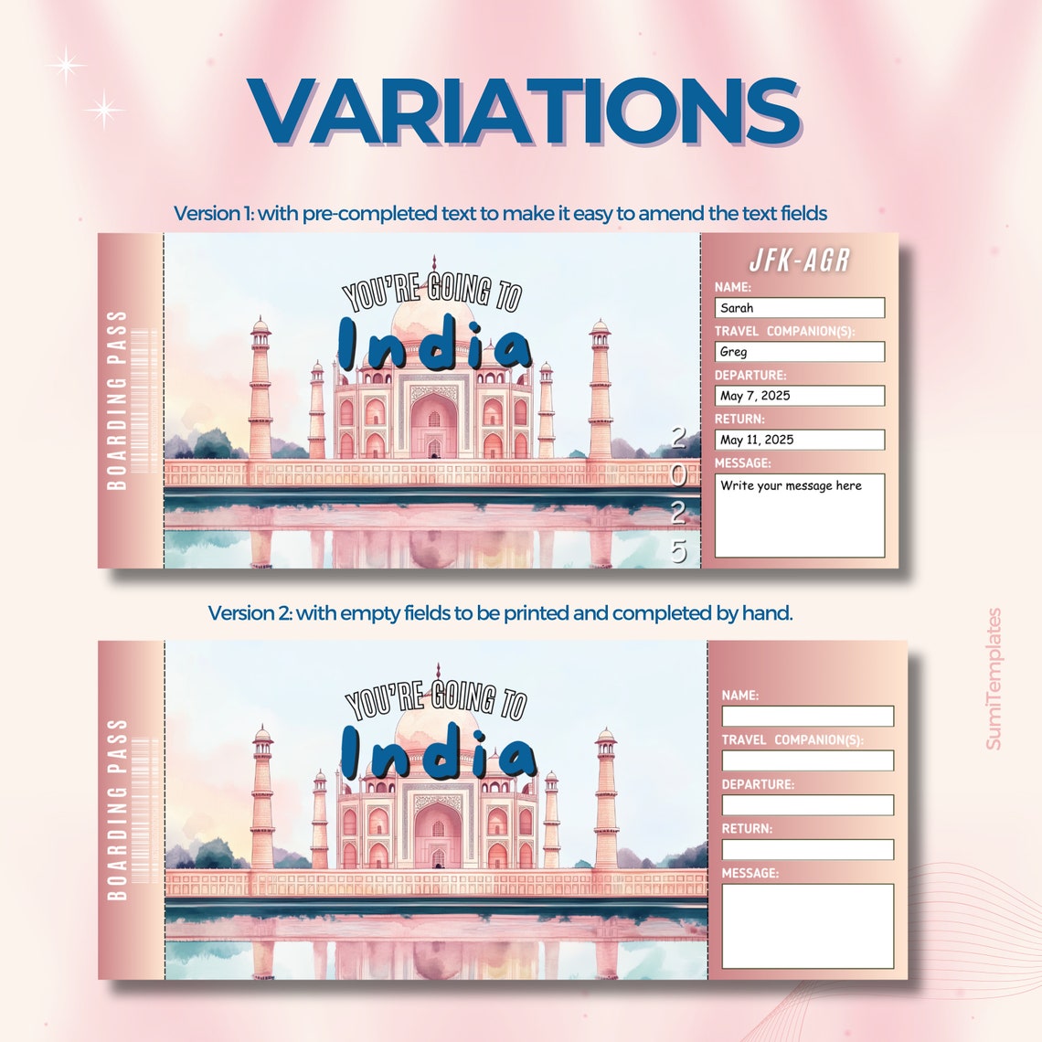India Surprise Ticket, Editable Boarding Pass, Custom Ticket Template ...