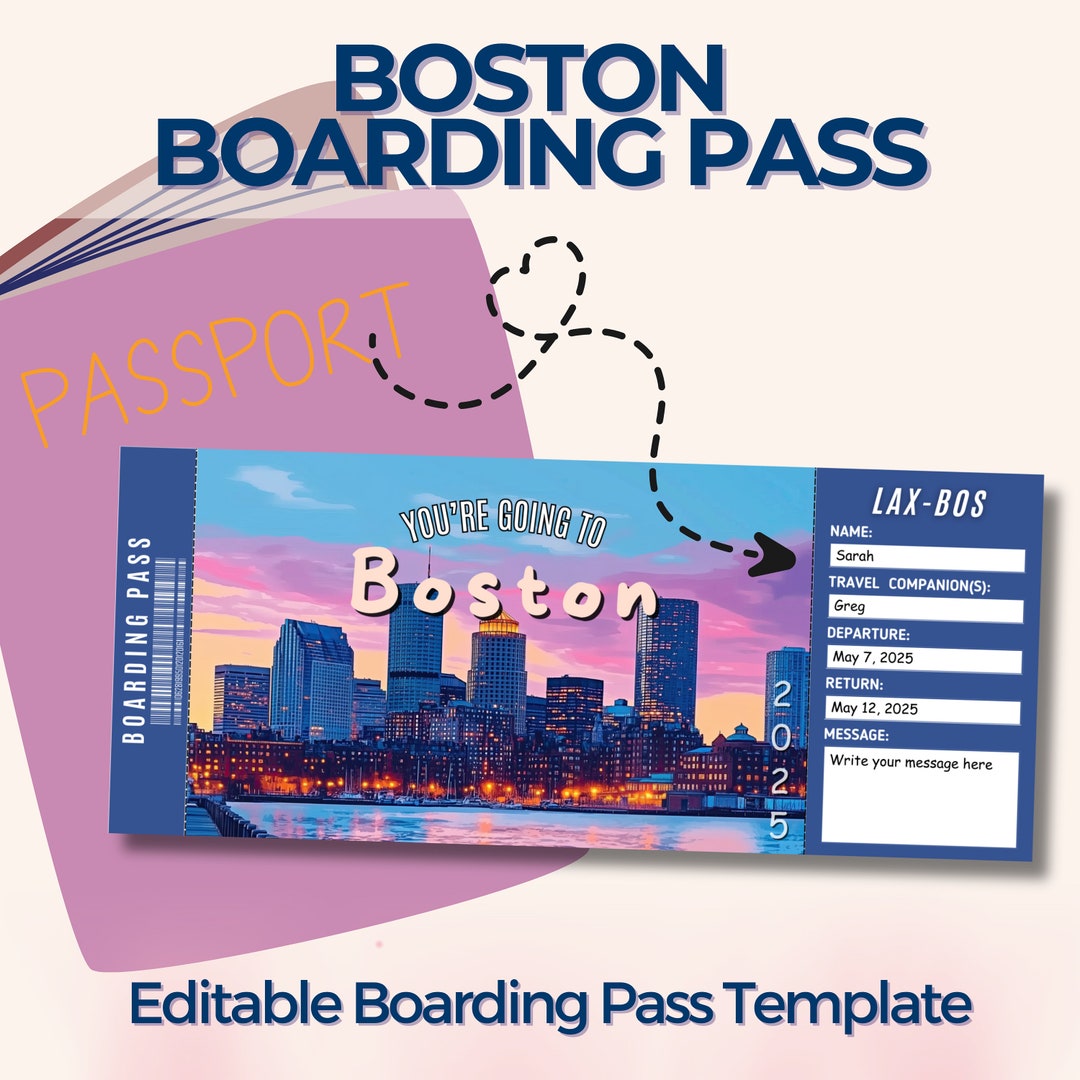 Editable Boston Surprise Ticket, Boarding Pass, Custom Ticket Template ...