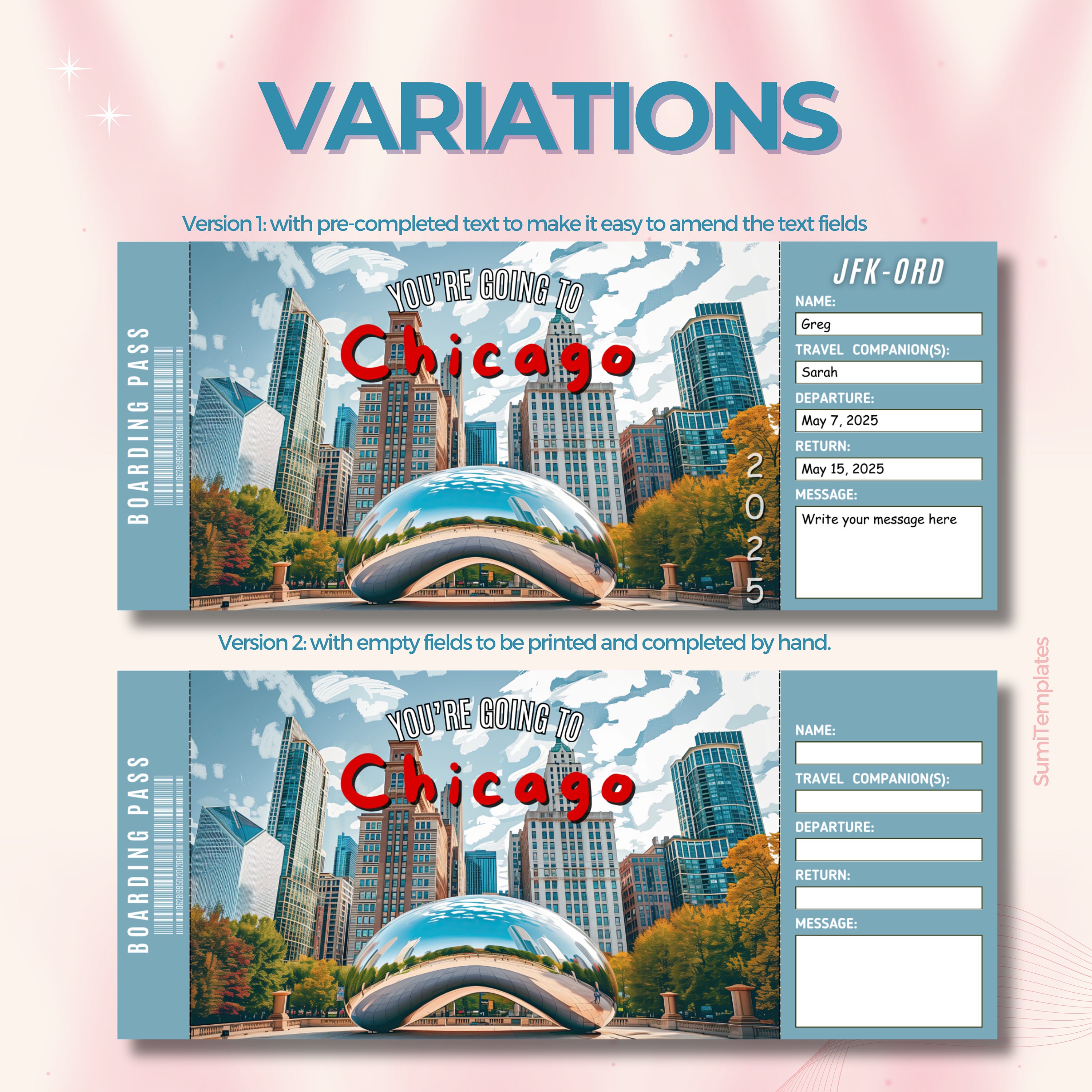 Editable Chicago Surprise Ticket, Boarding Pass, Custom Ticket Template ...