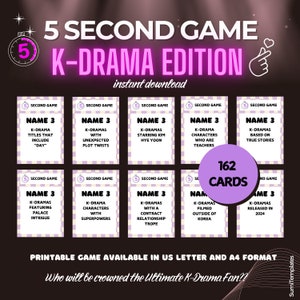 K-drama 5 Second Game, Printable Party Game, K-drama Fan Game, Korean ...