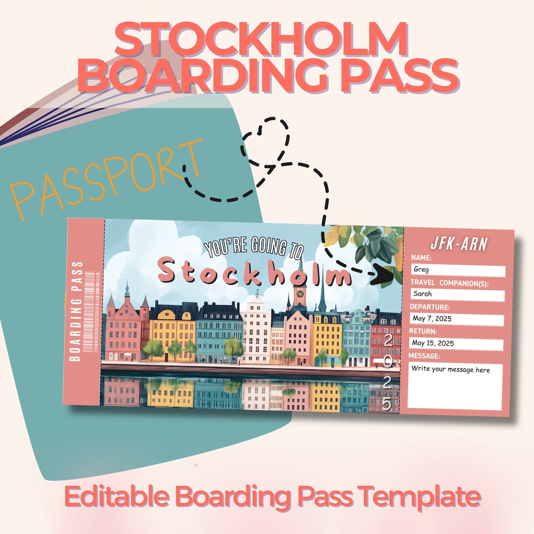 Stockholm Surprise Ticket, Editable Boarding Pass, Custom Ticket ...