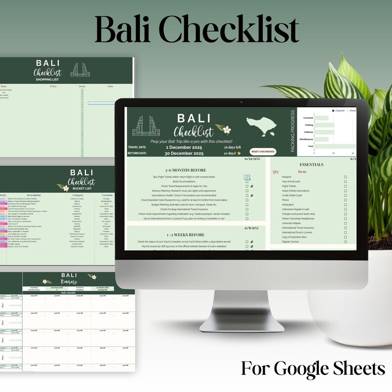 Bali Travel Checklist, Bali Essentials, Packing List, Google Sheets ...