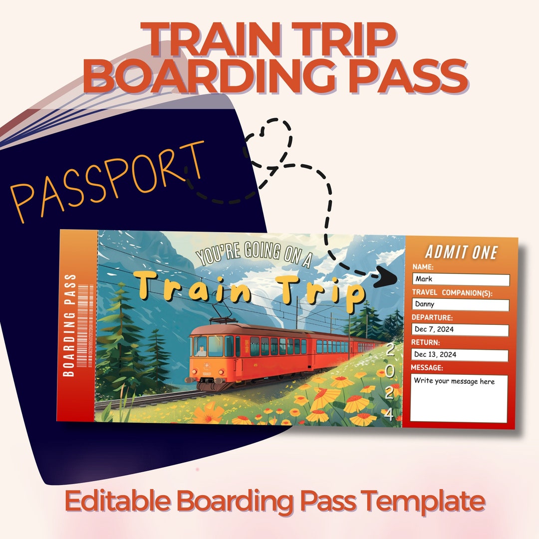 Train Trip Boarding Pass, Custom Flight Ticket, Editable Canva Template ...