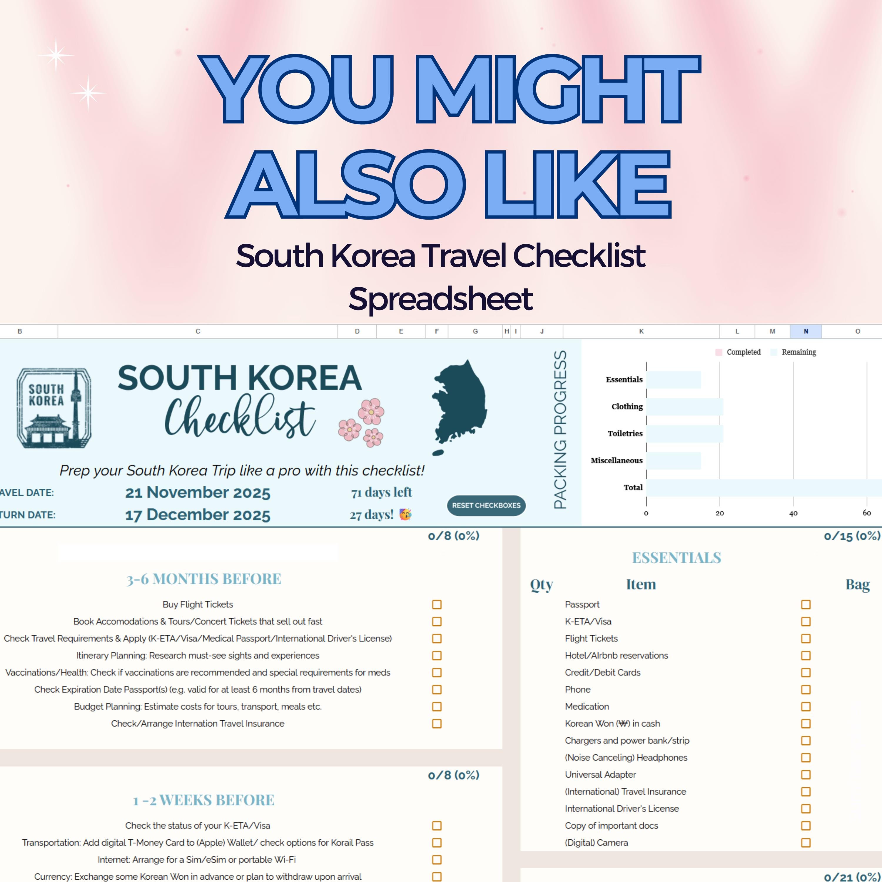 Printable Korea Packing List, South Korea Checklist, Color-coded ...