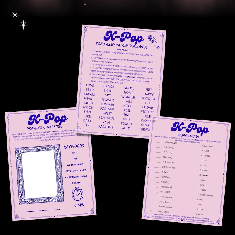 Printable K-pop Game Bundle, K-pop Trivia, Dance Relay, Korean Pop Quiz ...