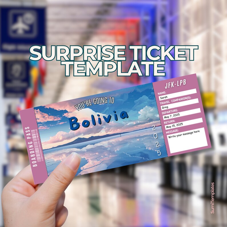 Editable Bolivia Boarding Pass, Surprise Ticket, Custom Flight Ticket ...