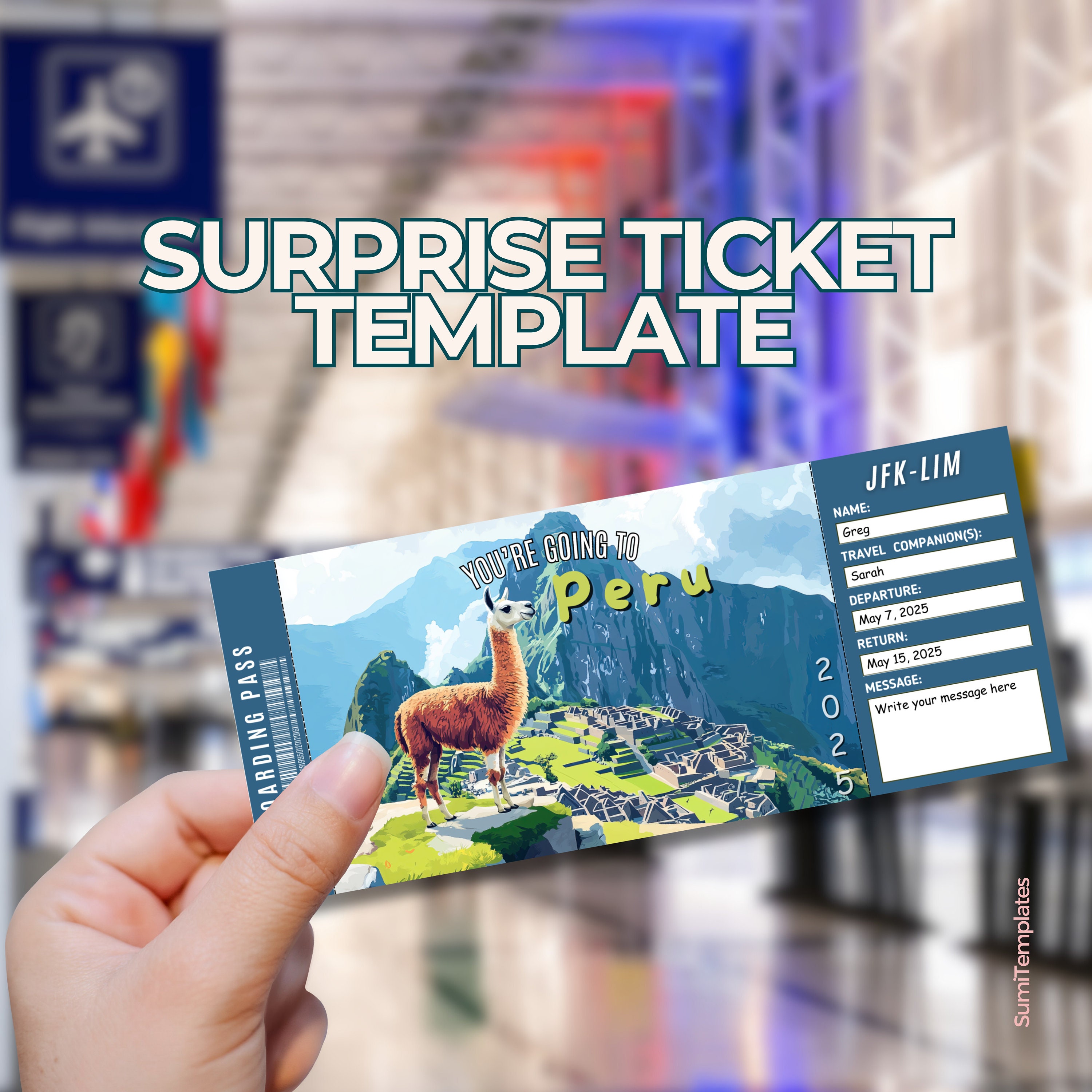 Peru Surprise Ticket, Editable Boarding Pass, Custom Flight Ticket ...