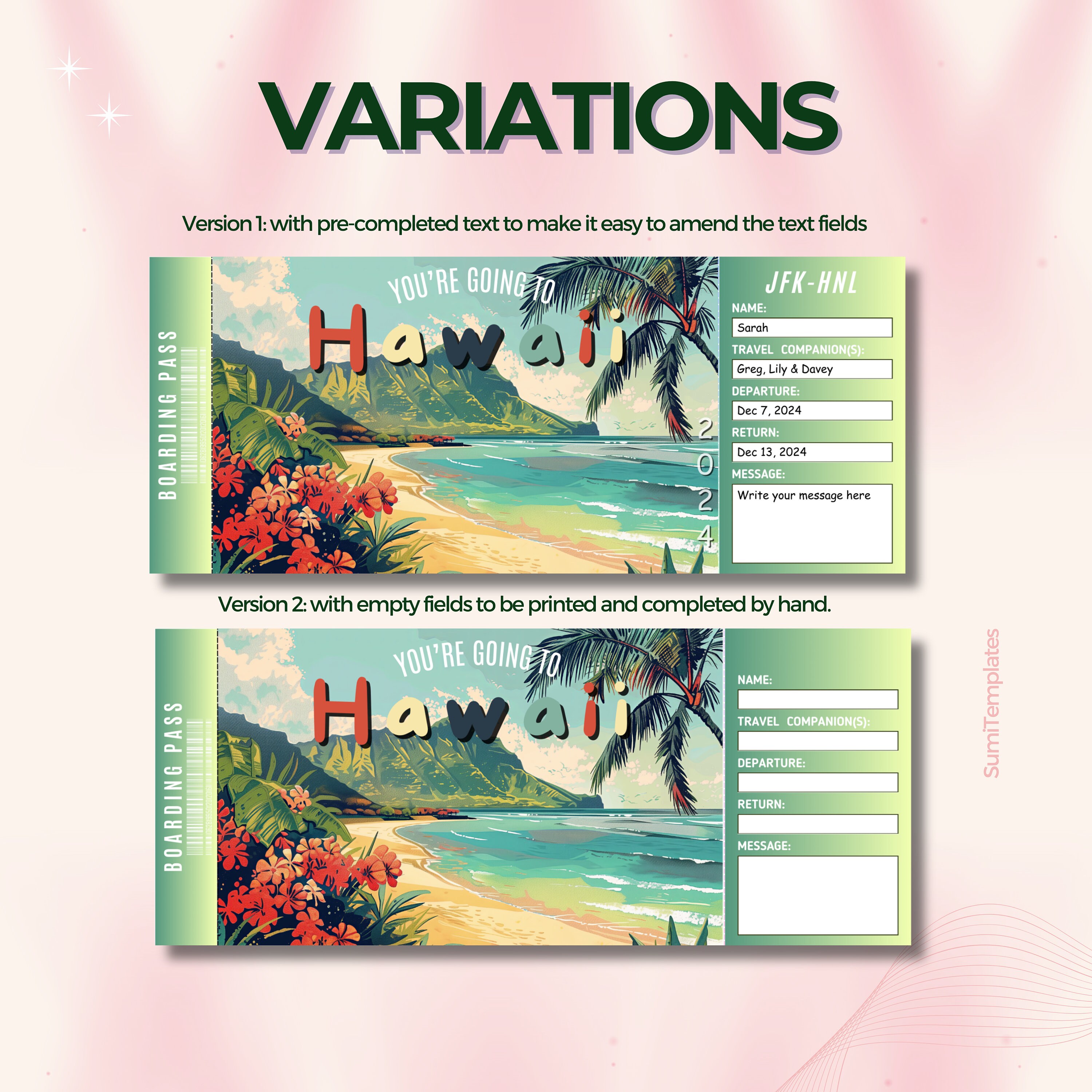 Hawaii Boarding Pass, Custom Flight Ticket, Editable Canva Template ...