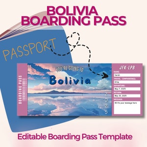 Editable Bolivia Boarding Pass, Surprise Ticket, Custom Flight Ticket ...