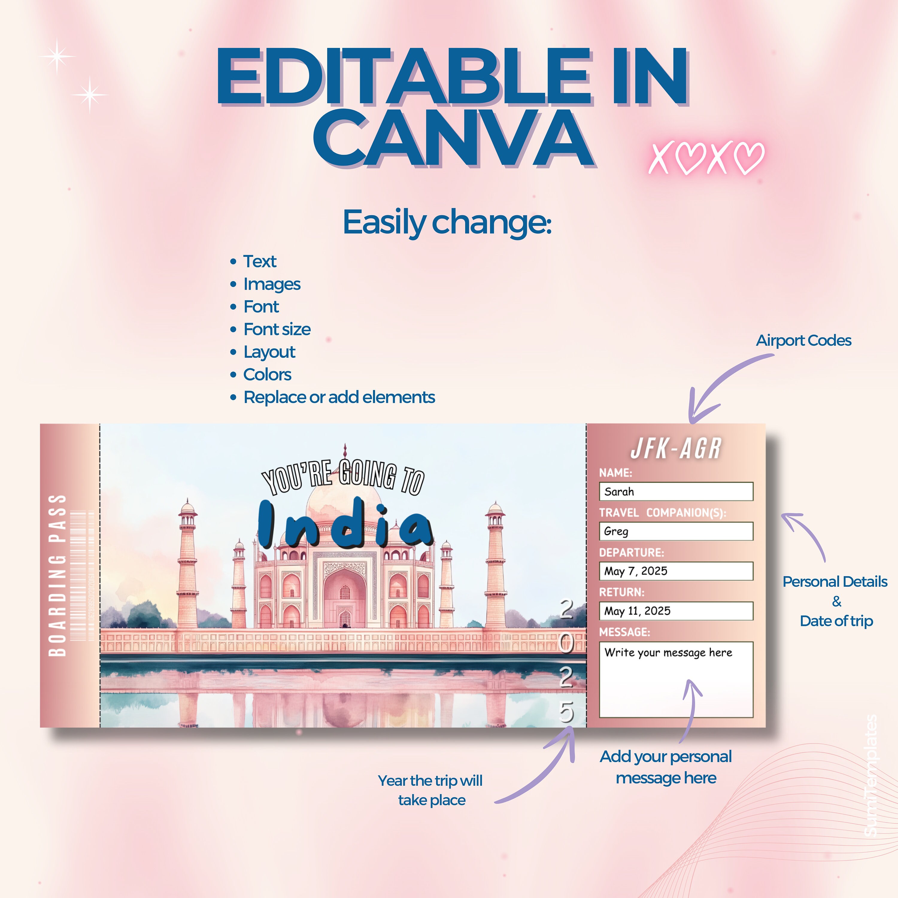 India Surprise Ticket, Editable Boarding Pass, Custom Ticket Template ...