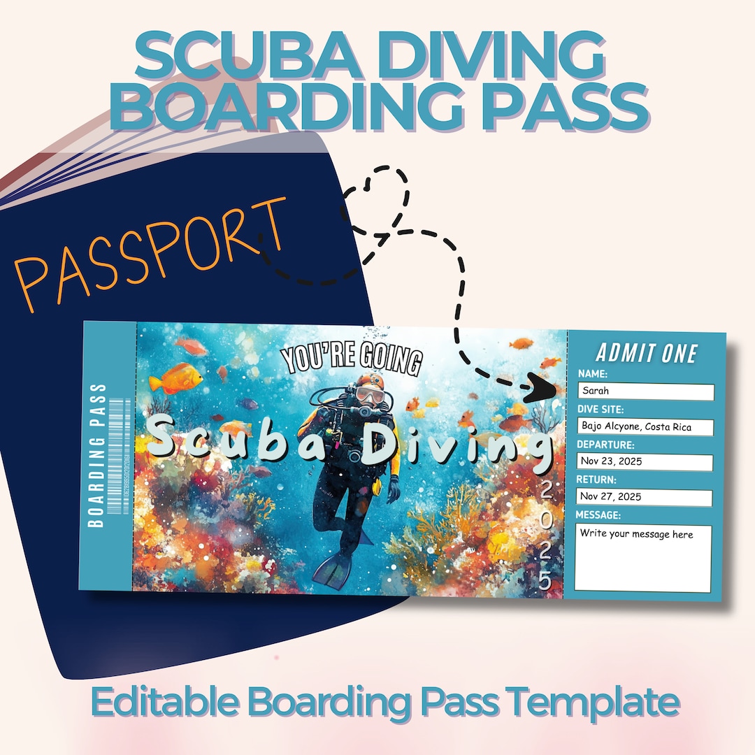 Scuba Diving Surprise Ticket, Boarding Pass, Custom Flight Ticket ...