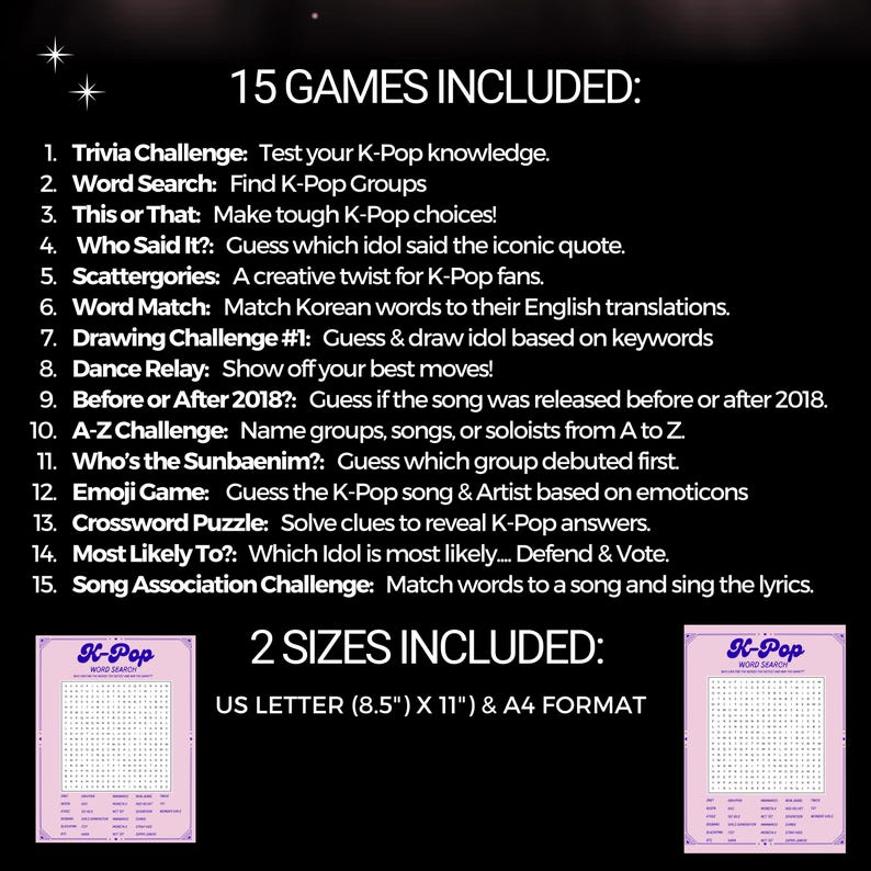 Printable K-pop Game Bundle, K-pop Trivia, Dance Relay, Korean Pop Quiz, Ultimate KPOP Stan ...