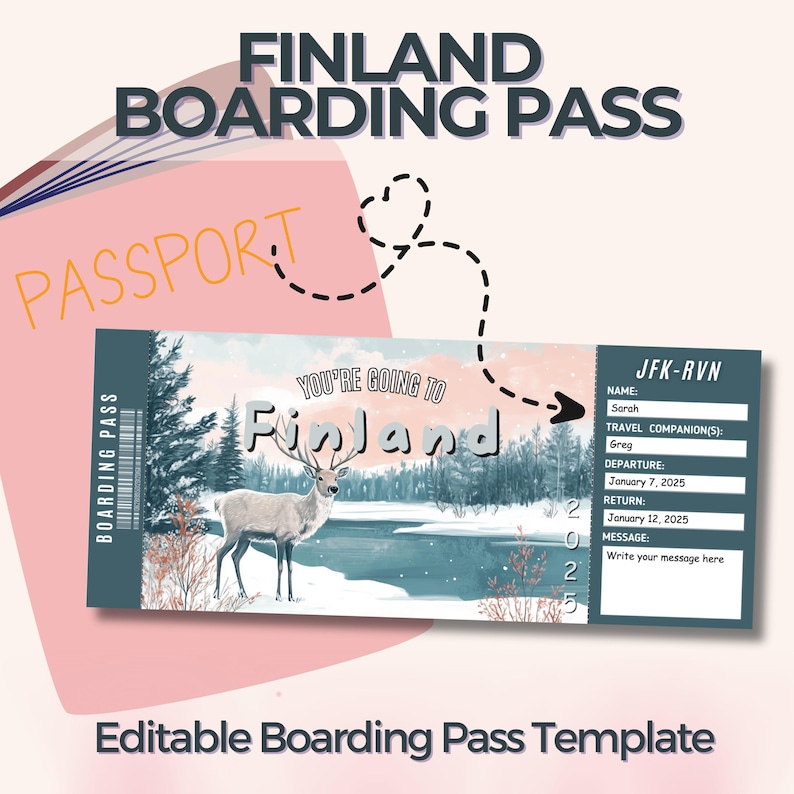 Editable Finland Surprise Ticket, Boarding Pass, Custom Ticket Template ...