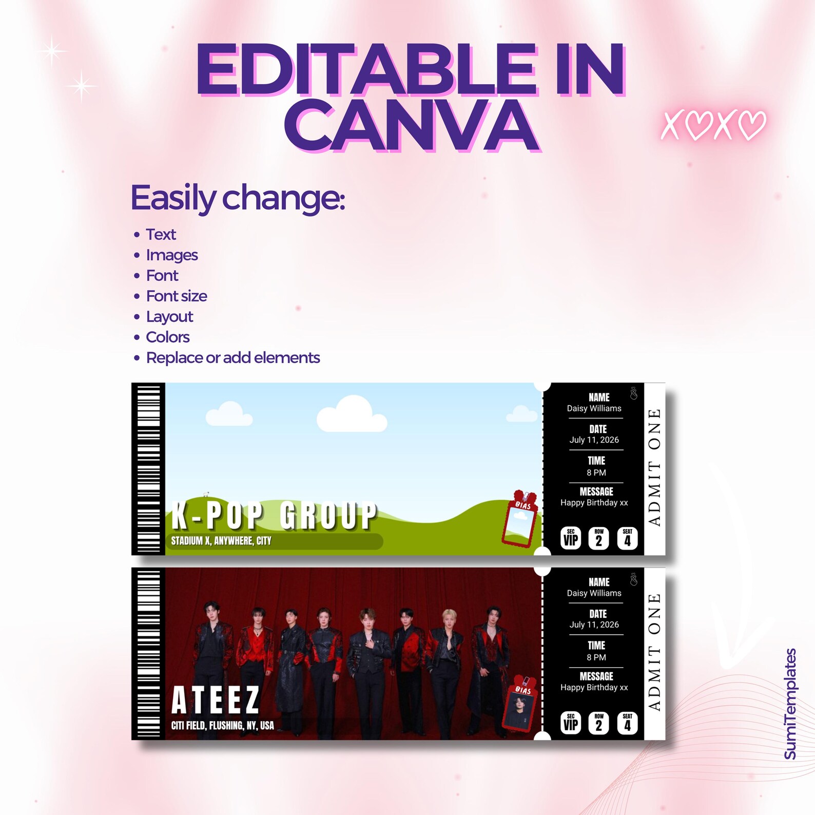 K-pop Concert Ticket Editable Template, Custom Concert Ticket ...