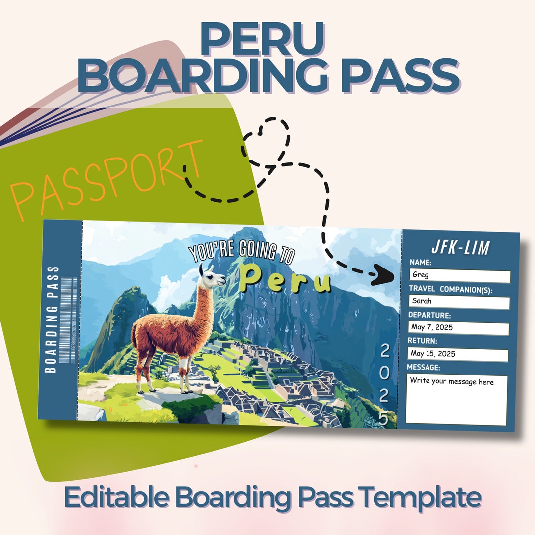 Peru Surprise Ticket, Editable Boarding Pass, Custom Flight Ticket ...