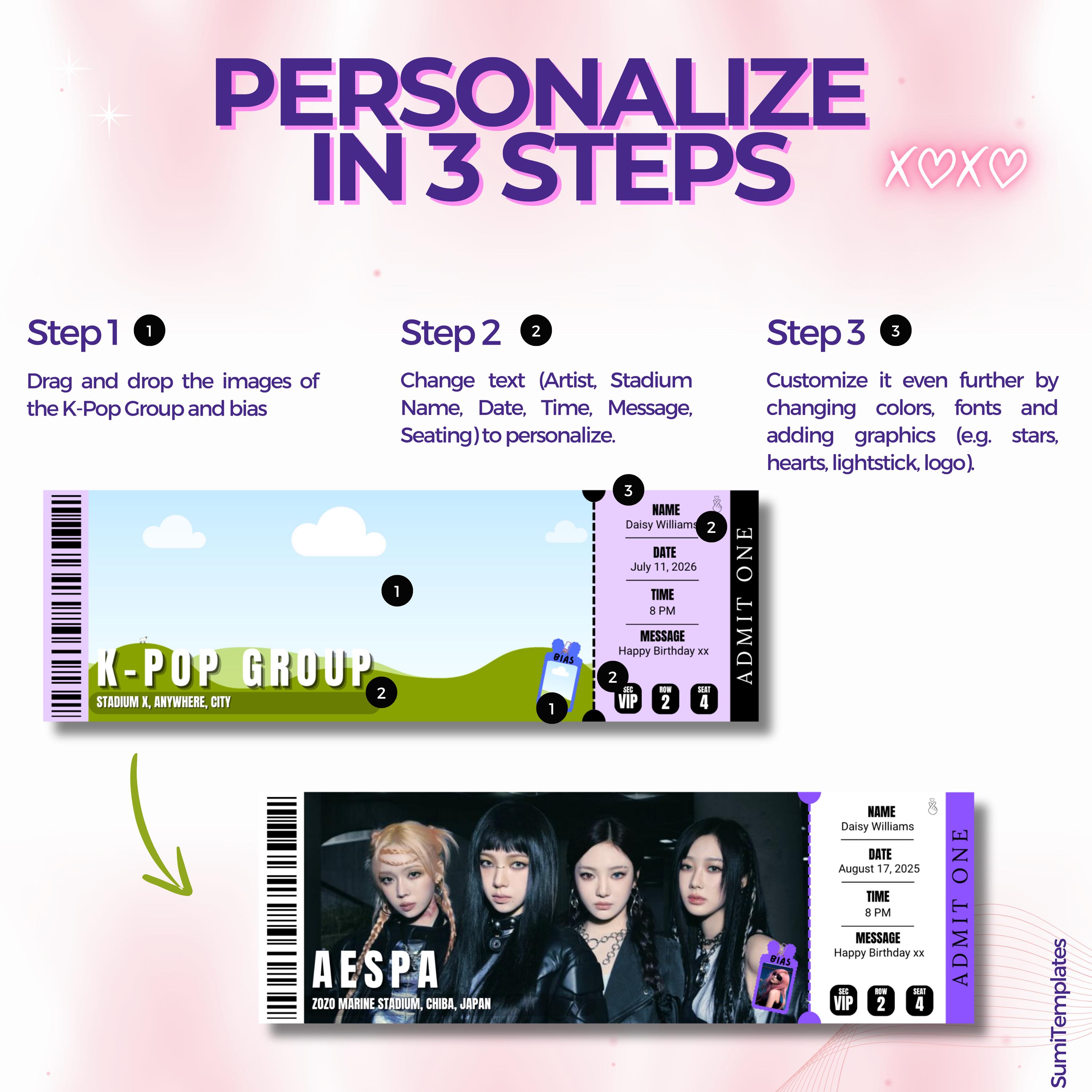 K-pop Concert Ticket Editable Template, Custom Concert Ticket ...