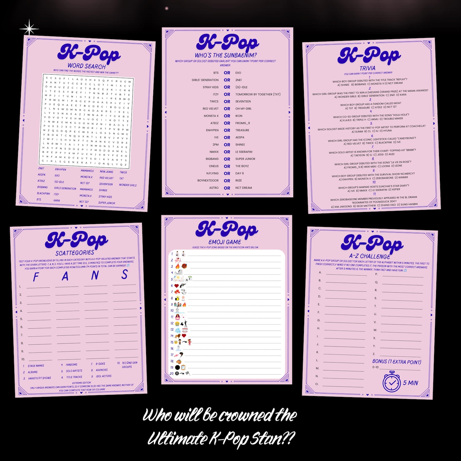 Printable K-pop Game Bundle, K-pop Trivia, Dance Relay, Korean Pop Quiz, Ultimate KPOP Stan ...