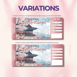 Editable South Korea Boarding Pass, Custom Ticket Template, Seoul Trip ...