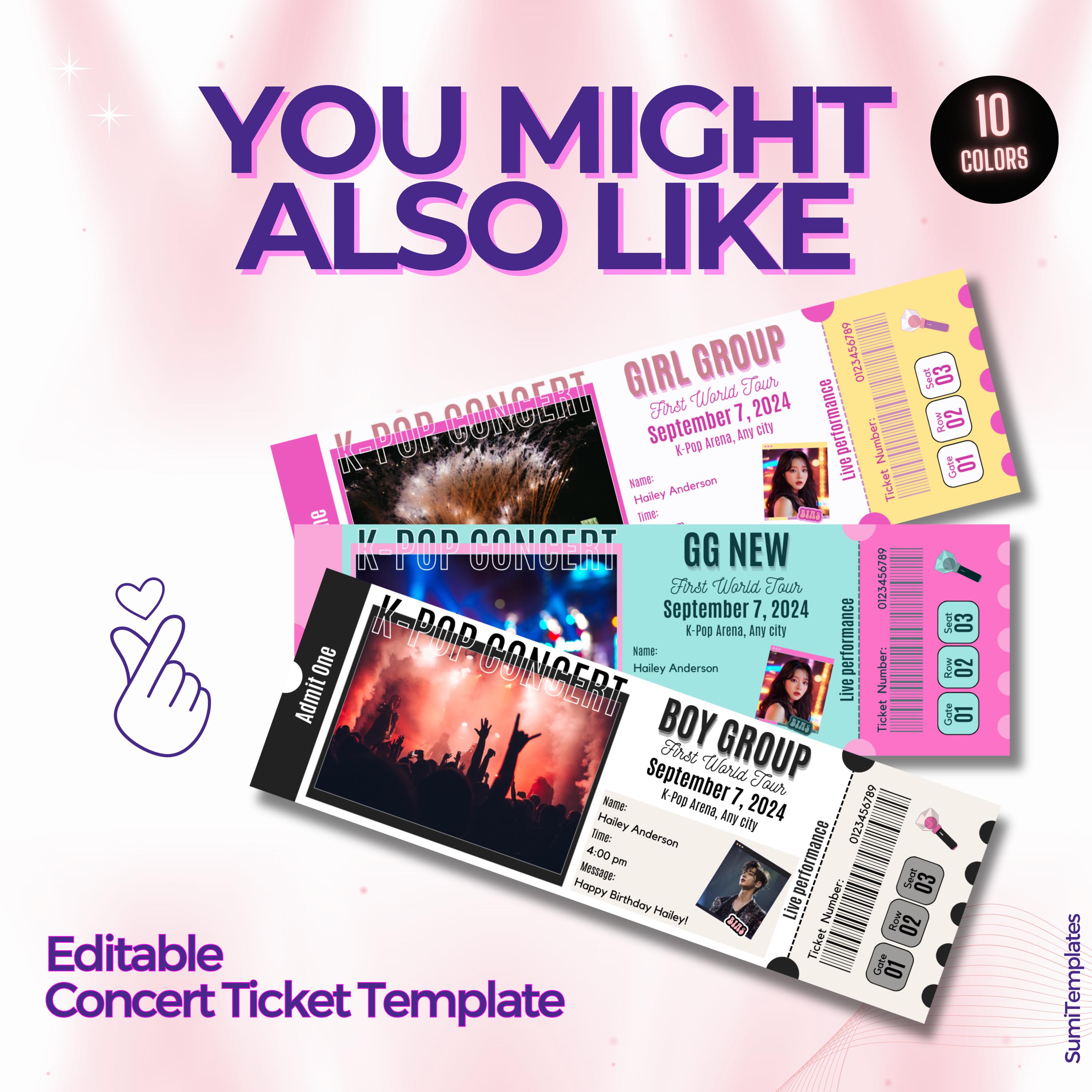 K-pop Concert Ticket Editable Template, Custom Concert Ticket ...
